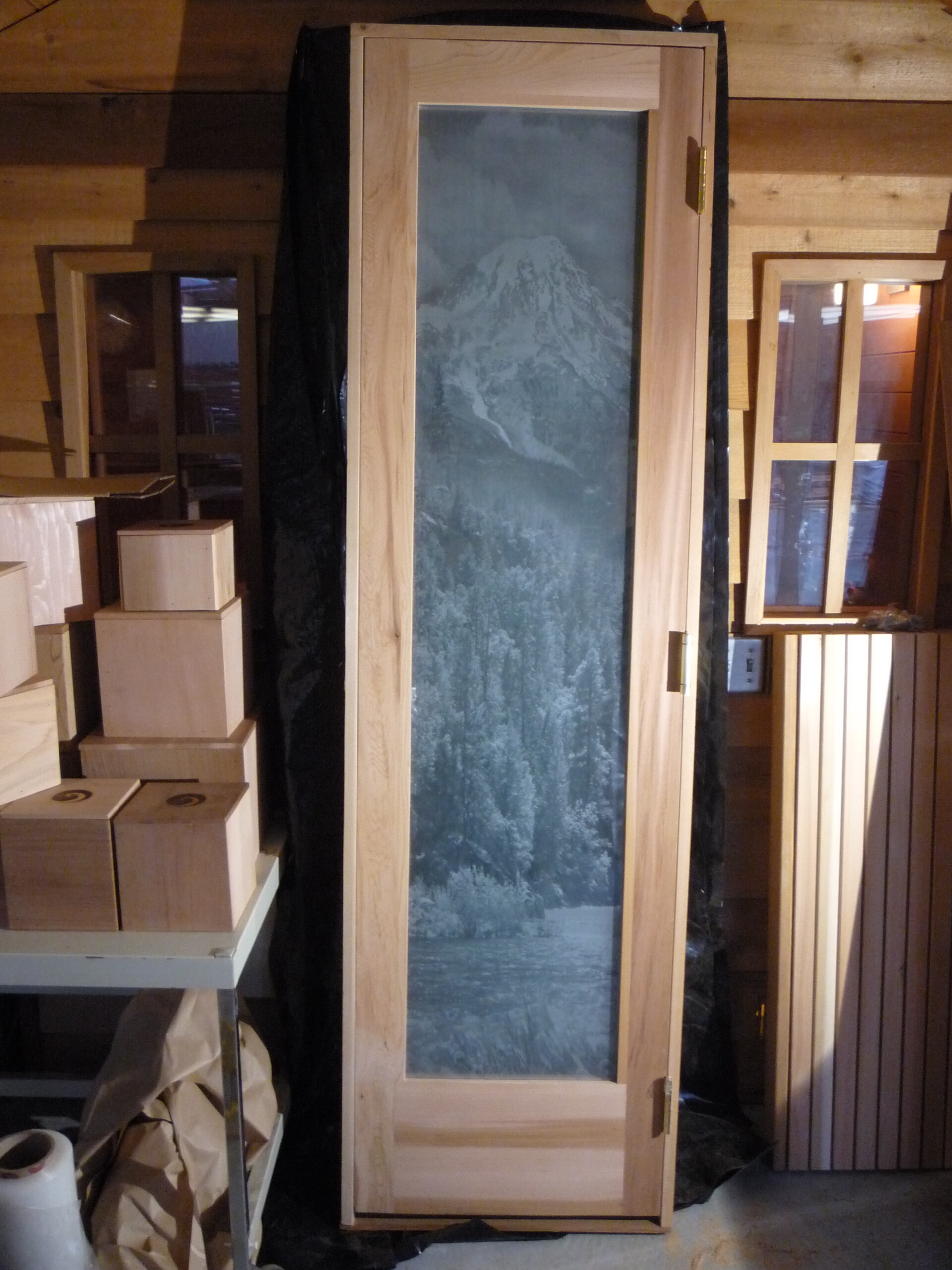 Rail And Stile Sauna Door / 24x82 RO + Etched Mountain Scene ...